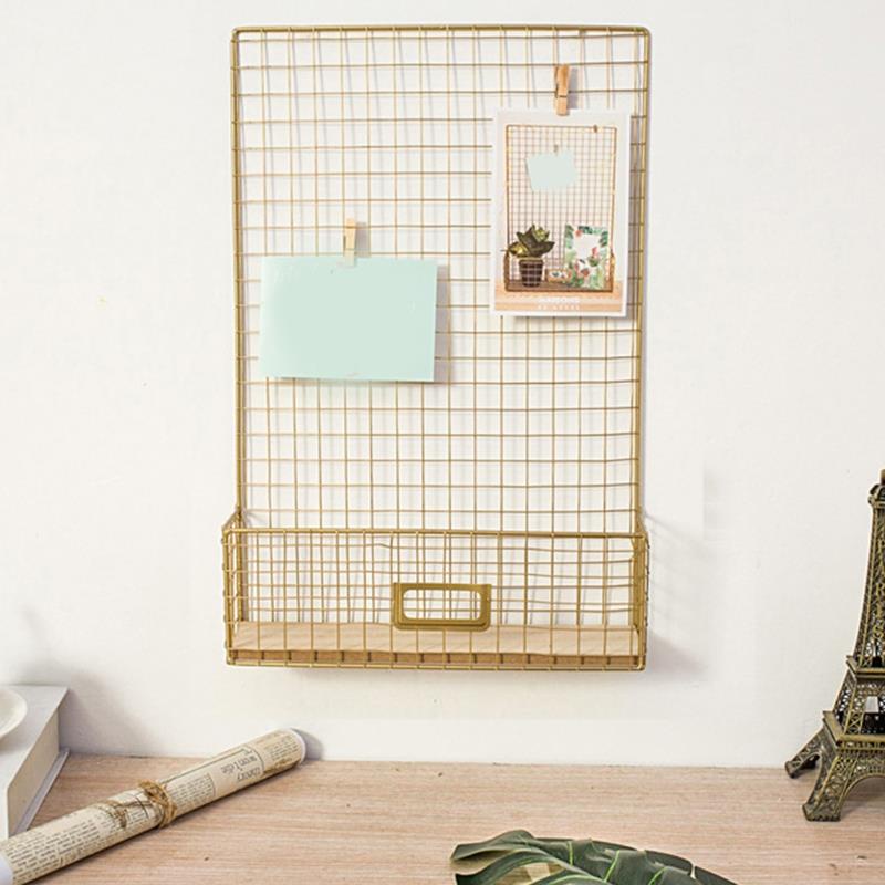 Wall mounted photo display Iron Mesh Grid Wire basket Hanging Storage ...