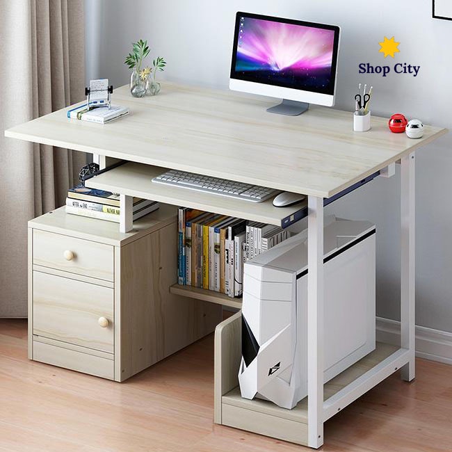 SCY Computer Study Writing Table Desk Keyboard Tray CPU Shelf 2 Drawers ...