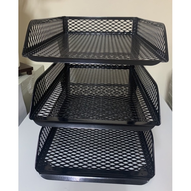 In and Out Black Metal Tray - Desk Organizer for Paper Documents and ...