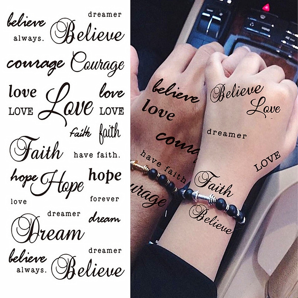 Black Alphabet Letter Temporary Tattoo Sticker Arm Sleeve Love Word ...