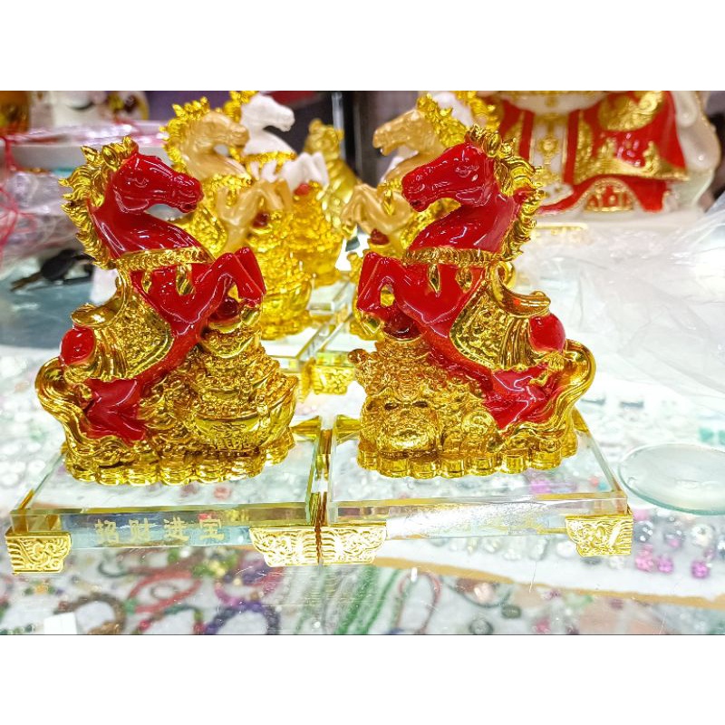 red horse taas paa hold money bag crystal stand fengshui figurine ...