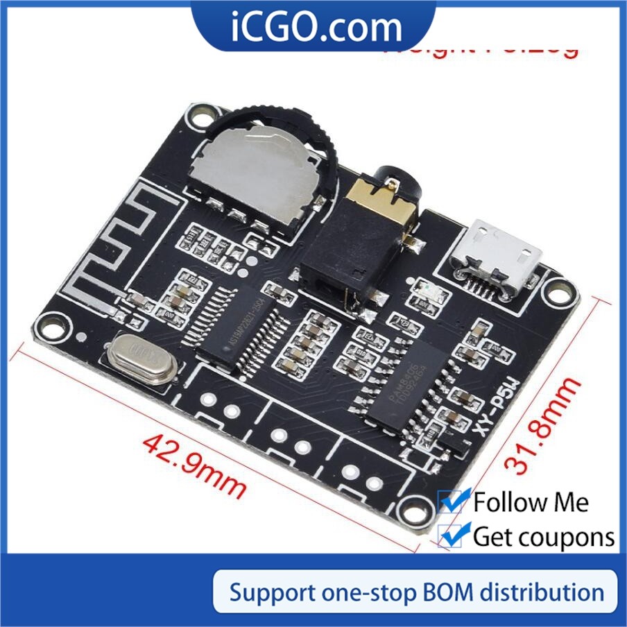 5W + 5W PAM8406 Bluetooth 5.0 DC3.7-5V stereo audio power amplifier ...