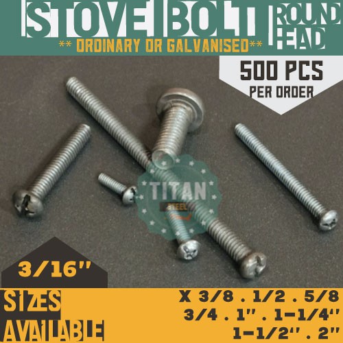 500 pcs - 5/32, 3/16, 1/4 Round Head Stove Bolt (Ordinary) | Shopee Philippines
