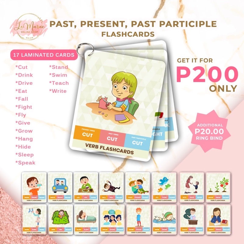 Le Marae Shop - Laminated Flashcards PAST PRESENT PAST PARTICIPLE ...