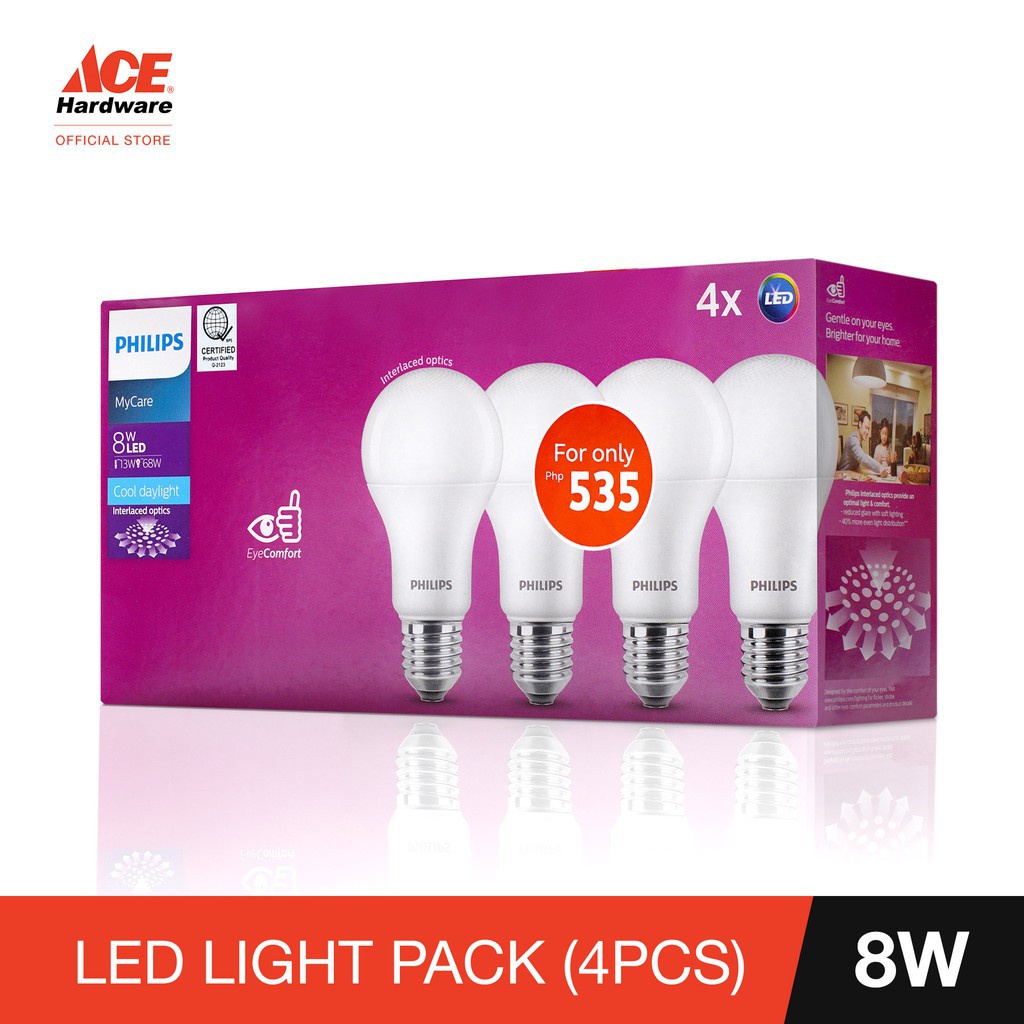 PHILIPS LED Bulb 8W Daylight 4 Value Pack A60 | Shopee Philippines