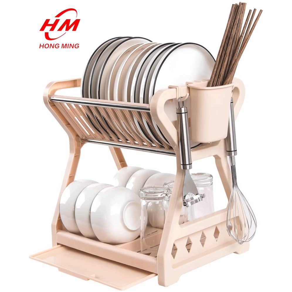 HONG MING Double-layer Plates Kitchen Sink Countertop Holder Dish Rack ...