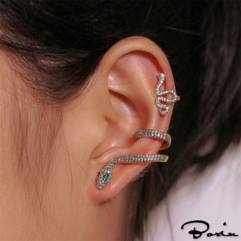 Fashion Gold Full Rhinestone 3D Snake Shape Ear Clamp For Women ...