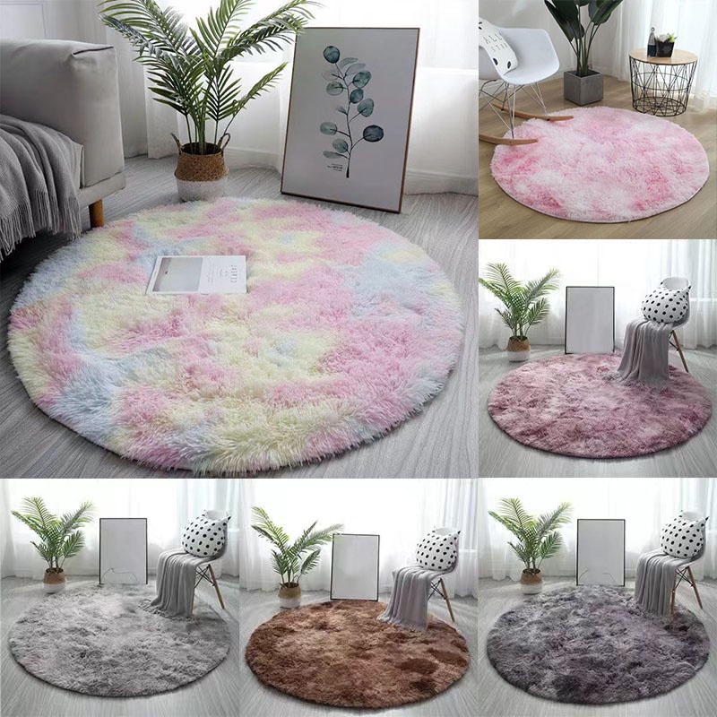 Tie-dyed Solid color Round Carpet Soft Fluffy Bedroom Mats Diameter ...
