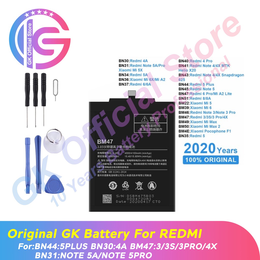 GK Battery For Redmi BN44:5PLUS BN30:4A BM47:3/3S/3PRO/4X BN31:NOTE 5A ...