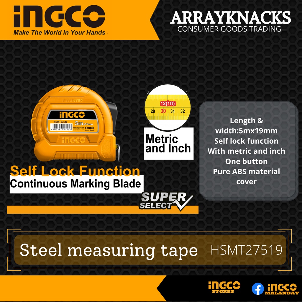 INGCO Steel measuring tape (HSMT27519, HSMT27316) HANDTOOLS | Shopee Philippines
