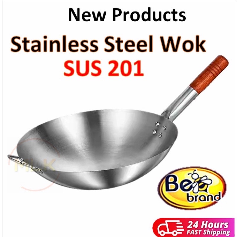 Stainless Steel Wok with Wood Handle High Quality / Single Handle ...