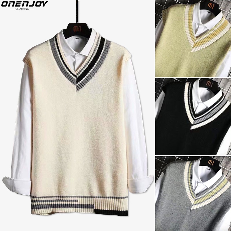 5 Color Unisex Stripe Printed V Neck Knitted Vest For Men Fashion ...