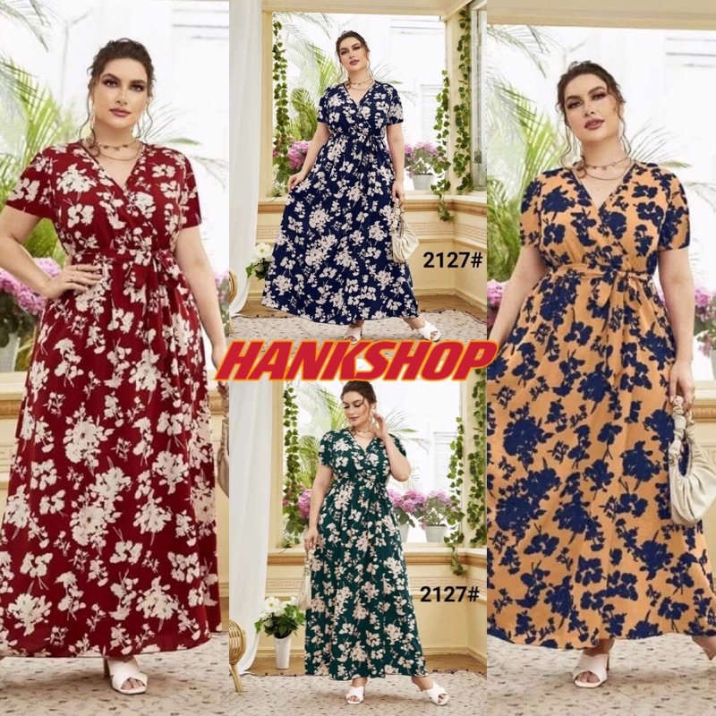Womens Casual Formal Plus Size Dress V Neck Floral Maxi Korean Fashion ...