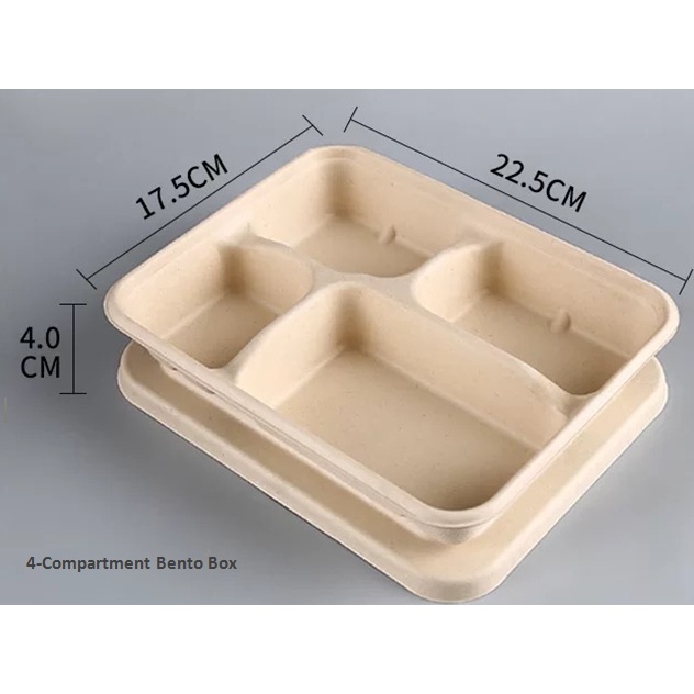[10pcs] 3 or 4 Compartment Sugarcane Bento Box | Shopee Philippines