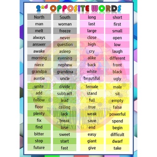 Opposite Words Laminated Charts for Kids A4 Size and worksheet | Shopee ...