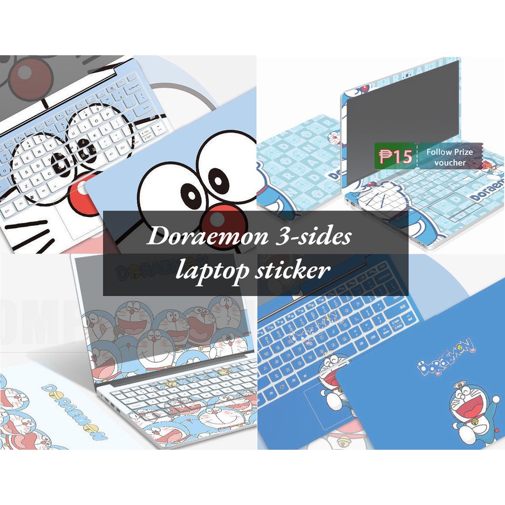 Cartoon Laptop Stickers Doraemon Pikachu ABC Three Sides Sticker With ...