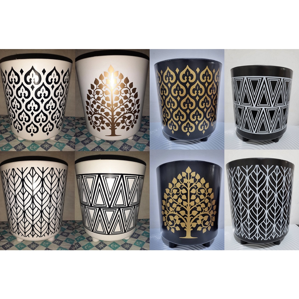 BIG LARGE printed design pots for plants w/ foot 9x9.5 inches - P149 ...