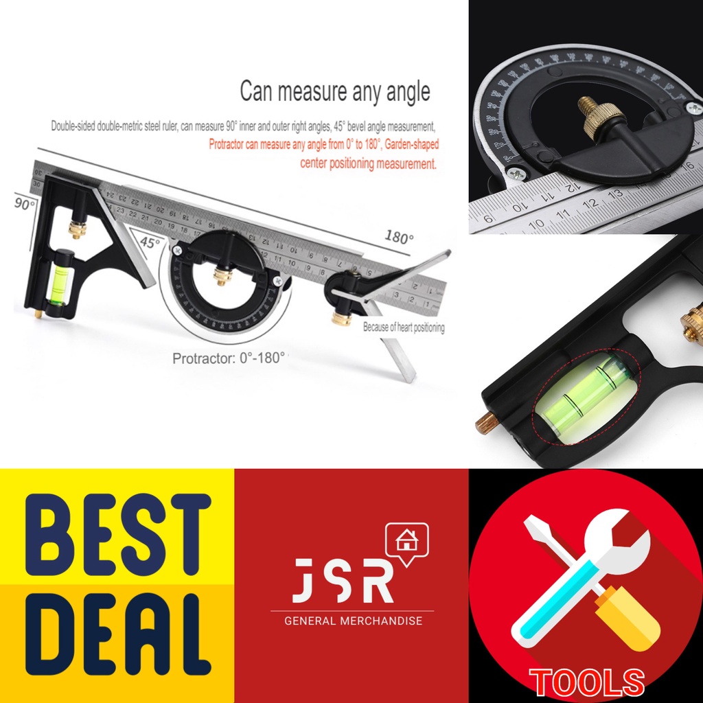 PROFESSIONAL Carpenter Ruler Protractor Measuring Tool Set Combination ...