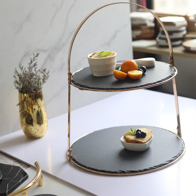Homecharmsph 2 Tier Serving Stand ( 25 cm and 28 cm Diameter Slate and ...