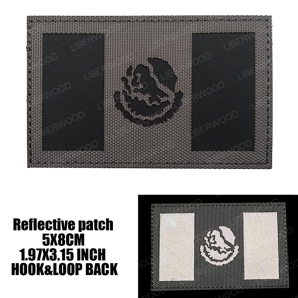 Mexico Flag Skull Embroidered Patch IR Reflective Mexican Tactical Army ...