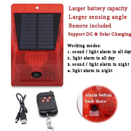Solar Sound & Light Alarm Wireless Motion Sensor Alarm with Remote ...