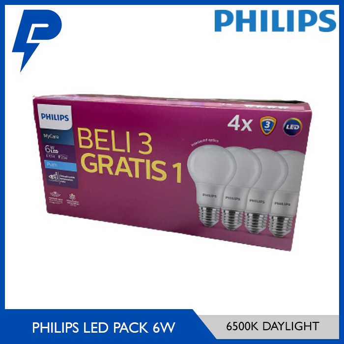 Philips LED BULB PACK 6w (buy 3 get 1 free) | Shopee Philippines