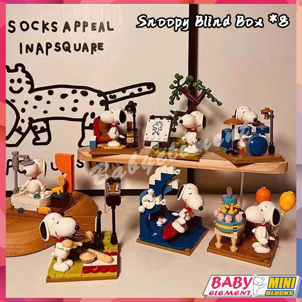Snoopy Blind Box all 8 Construct Puzzle Building Blocks Doll Tide Play ...