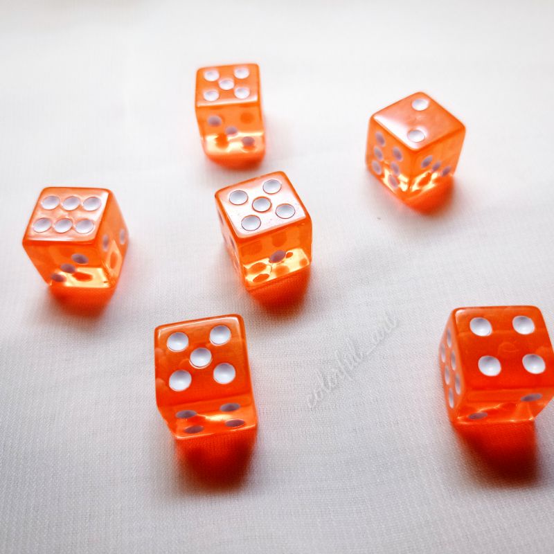16mm TRANSPARENT ACRYLIC ORANYE DICE POINTED END (ONE) / CLEAR DICE ...