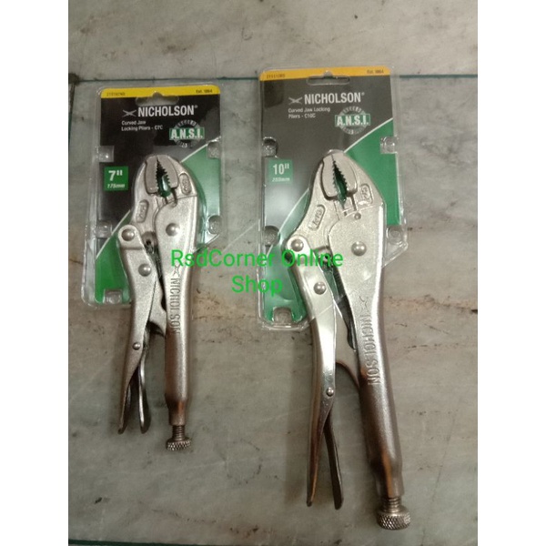NICHOLSON "VISE GRIP" CHROME-MOLY STEEL LOCKING PLIERS (7", 10”) Curved ...
