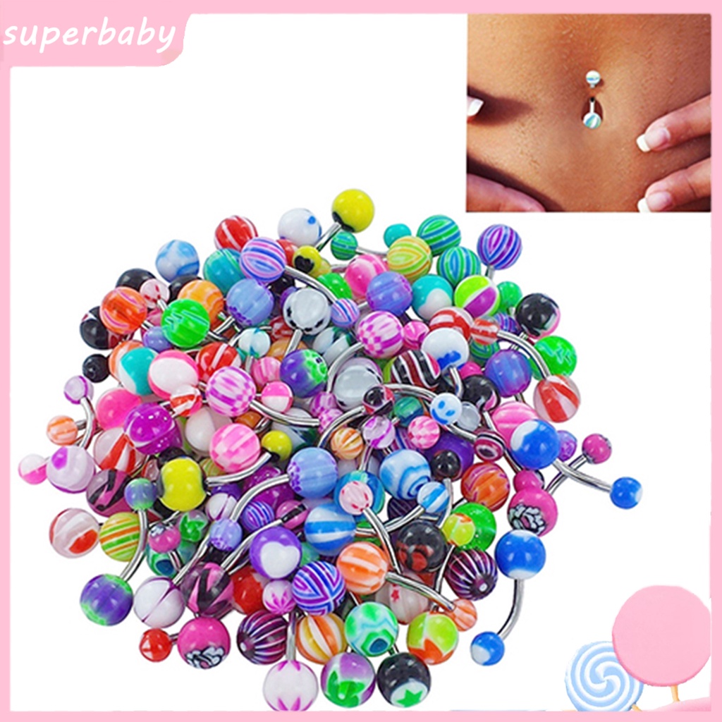 COD-30Pcs Navel Rings Sexy Decoration Acrylic Colorful Barbell Body ...