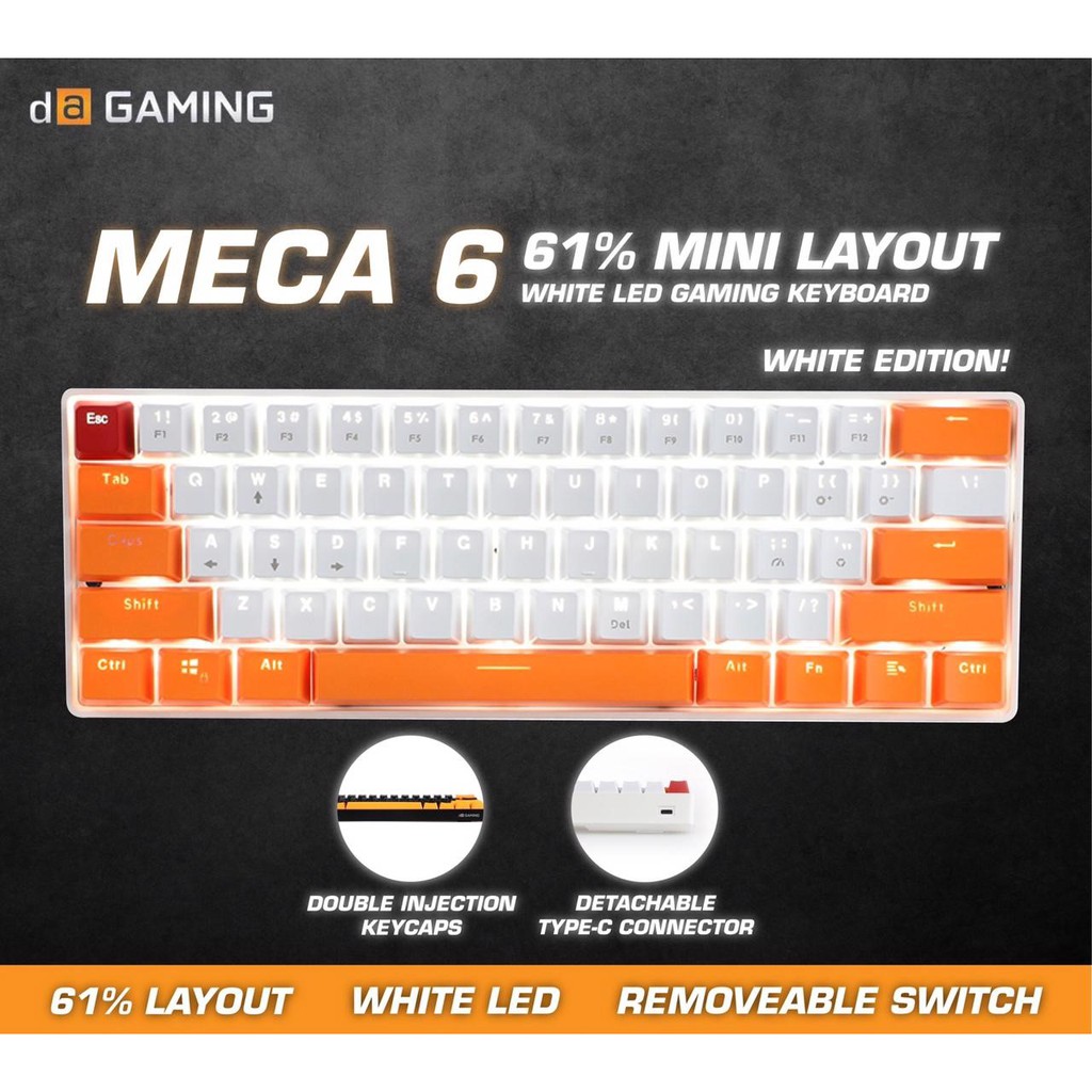 Digital Alliance Meca 6 Mini 61% Mechanical Keyboard White Edition ...