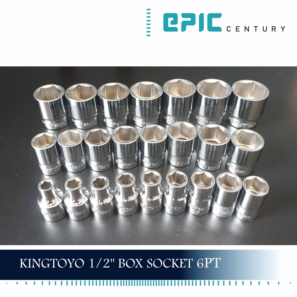 KingToyo Standard Chrome 6PT Box Socket 1/2" Drive ( 8mm-32mm ...
