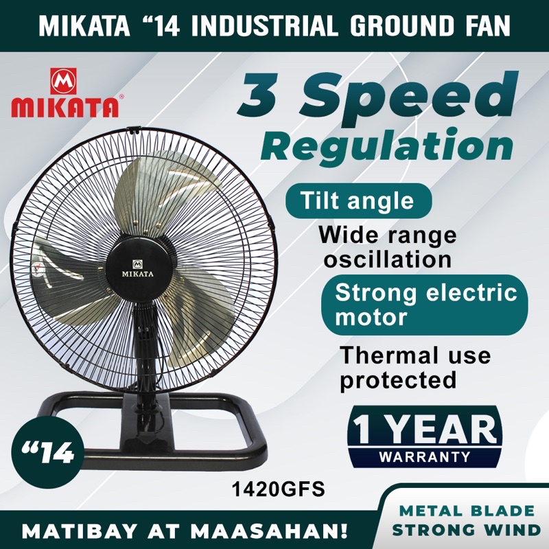 Mikata Industrial Ground Fan 14 inches 3 Blade Metal Blades 1420 GFS ...