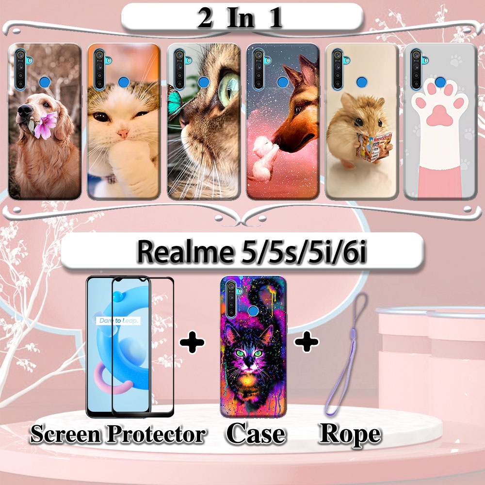 2 IN 1 Realme 5/5s/5i/6i Case with Tempered Glass Curved Ceramic Screen ...