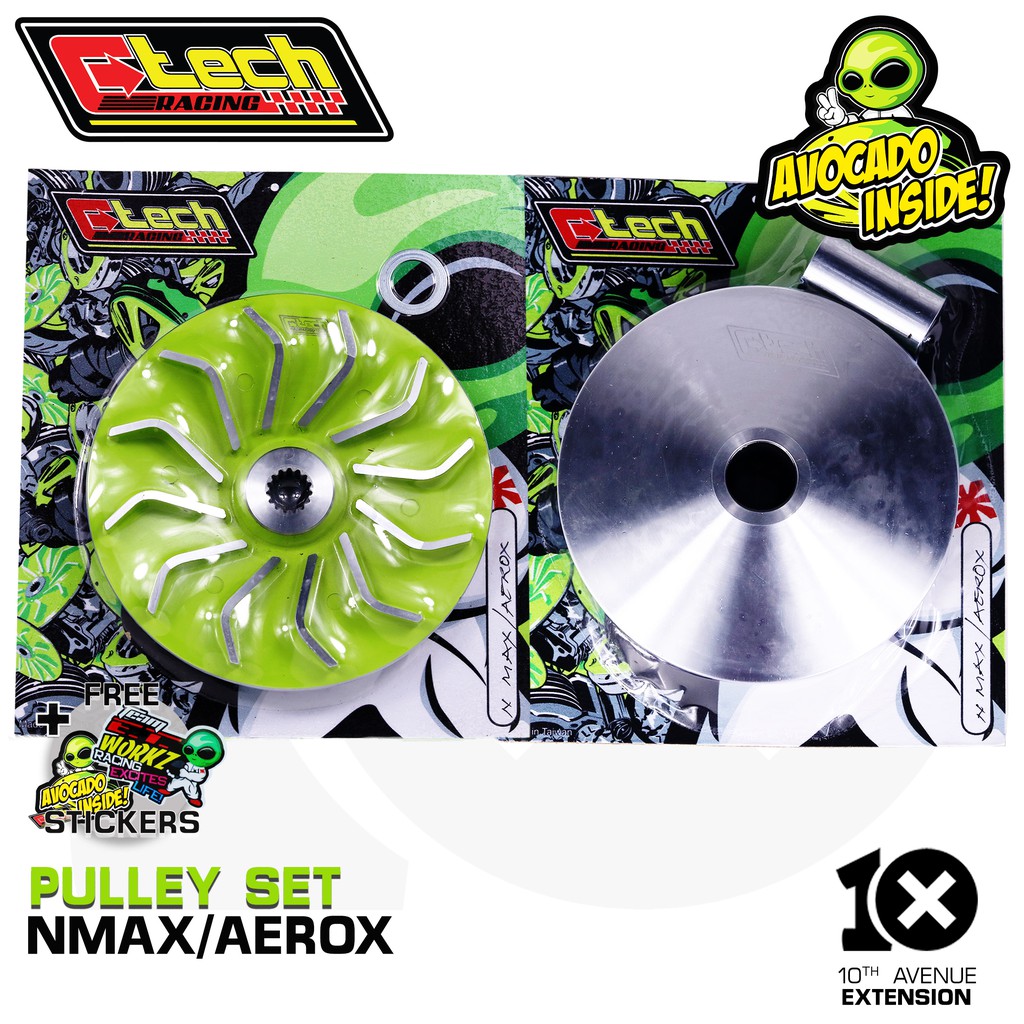 10thX ETECH Avocado CVT Anti-Dragging Pulley Set for NMAX 155 & Aerox ...