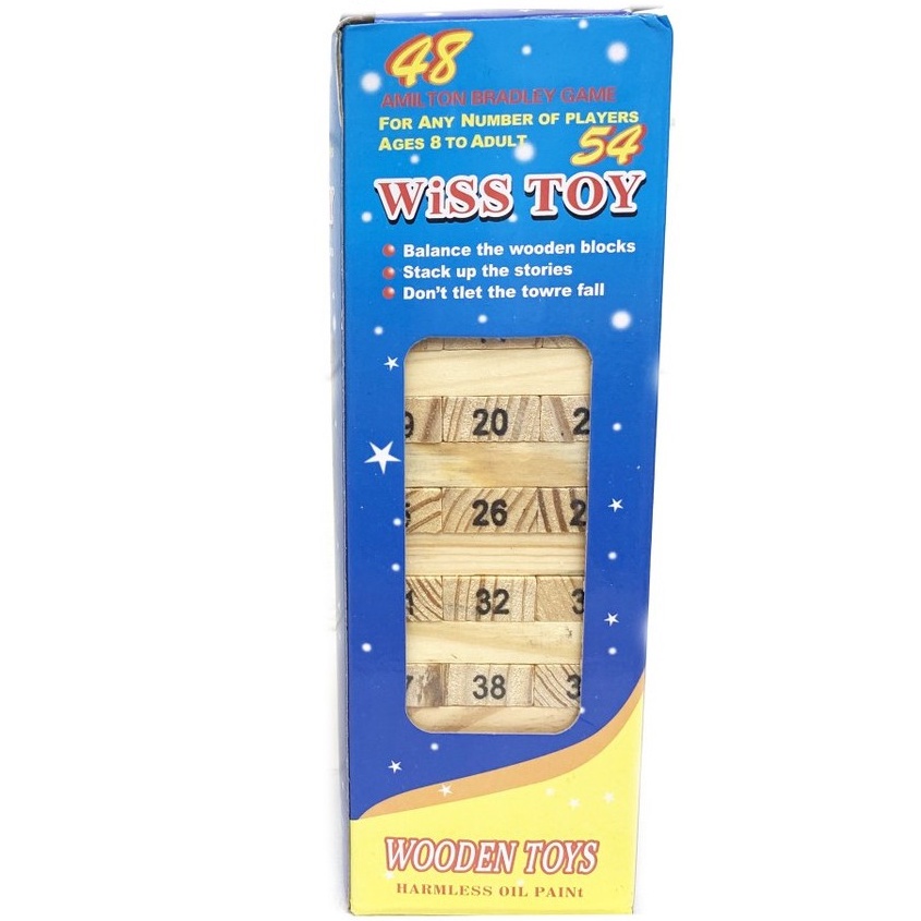 54Pcs Wooden Number Stacking Block Tower Toy Wooden Blocks Games Tower ...