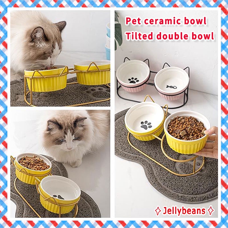 Cat bowl ceramic Pet bowl ceramic Cat neck protection double bowl Dog ...