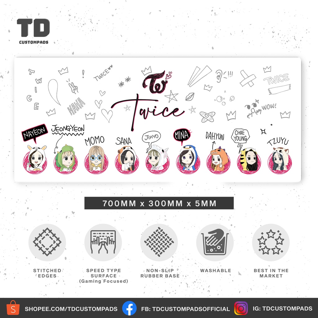 Twice Doodle White - Customized Extended Gaming Mousepad (2 sizes ...