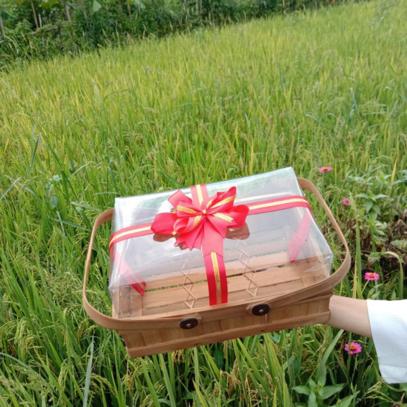 Bamboo Basket 30 x 20cm Mica Cover|Hampers|Delivery|Container|Parcel ...