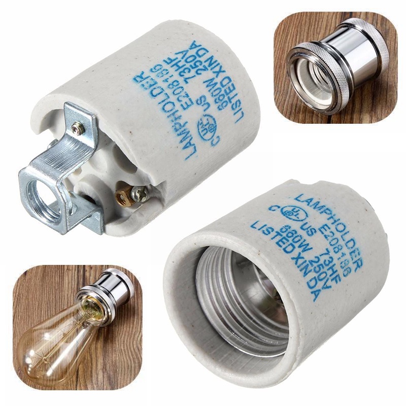 Medium Base E27 Porcelain Lamp Holder Bulb Light Socket Thread Screw ...