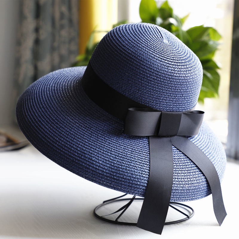 Retro Hepburn Black Influencer Straw Hat Sun Sunscreen Vacation Seaside