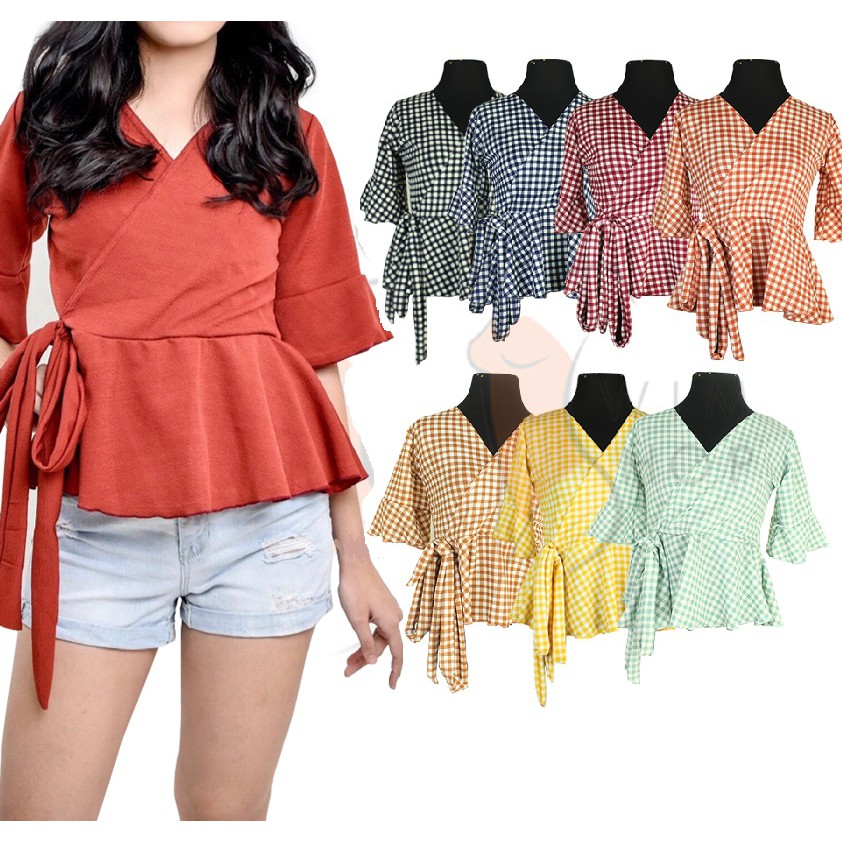 SS Korean Overlap Top Ruffle Tops Women Fashion Top Wrap Around ...