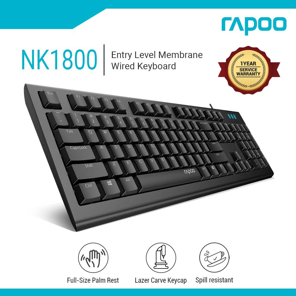 Rapoo NK1800 Wired Silent Keyboard for PC/Laptop 104 Keys 10 Million ...