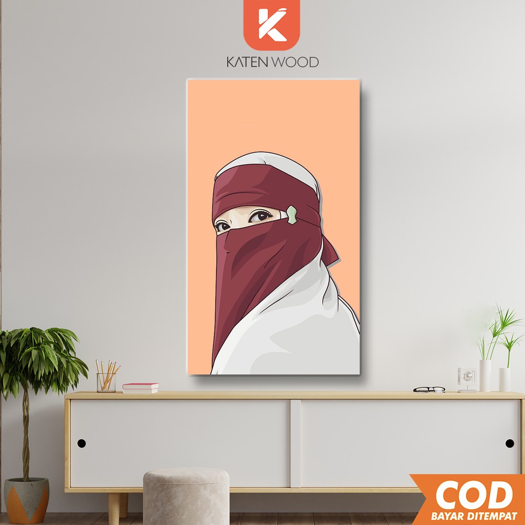 Wall Hanging Hijab Picture - Modern Wood Poster - Minimalist Wall Decor ...