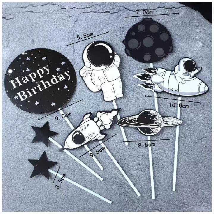 Universe Space Black rocket astronaut paper card cake topper baking ...