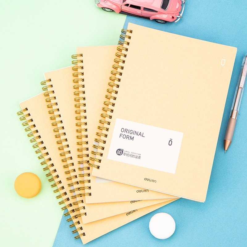 Deli A5 Spiral Notebook 80Sheets For School Student Office Lined Kraft ...