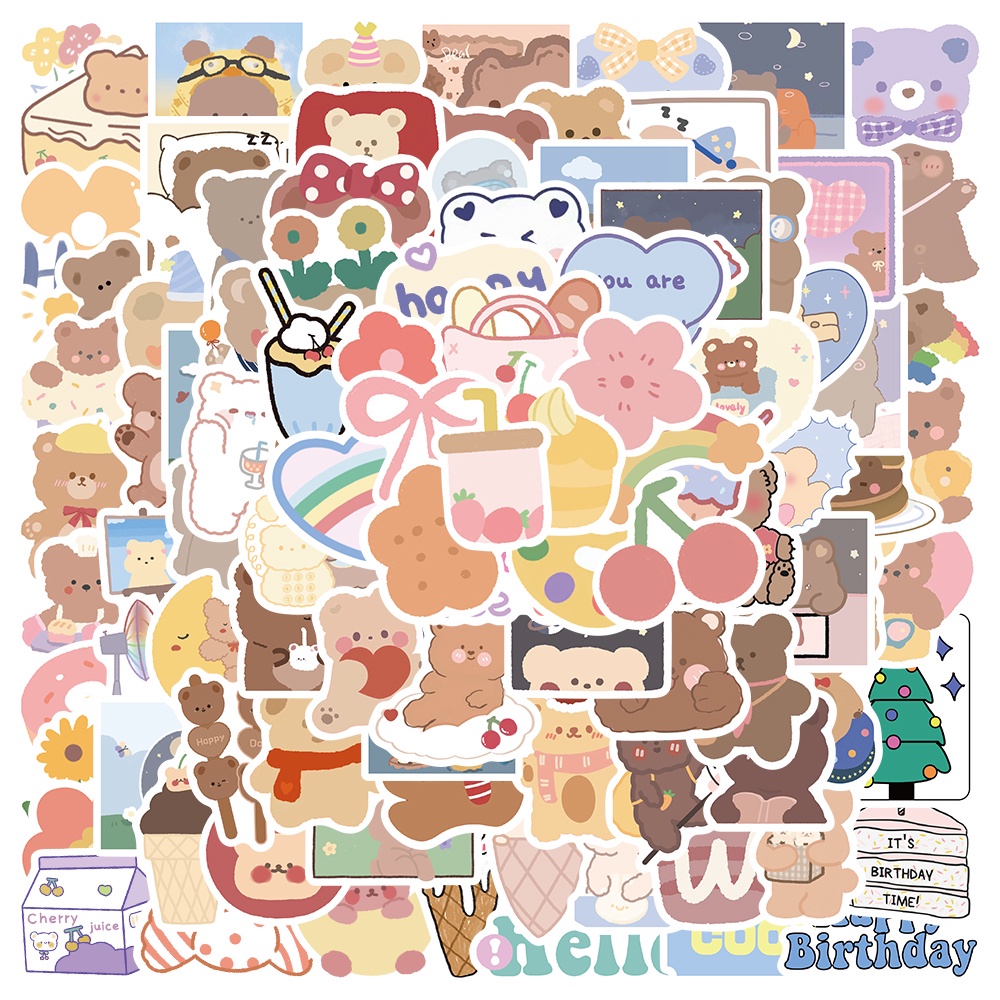 Random 10/100 Pieces Cute Bear Cartoon Waterproof Home Deco Stickers ...
