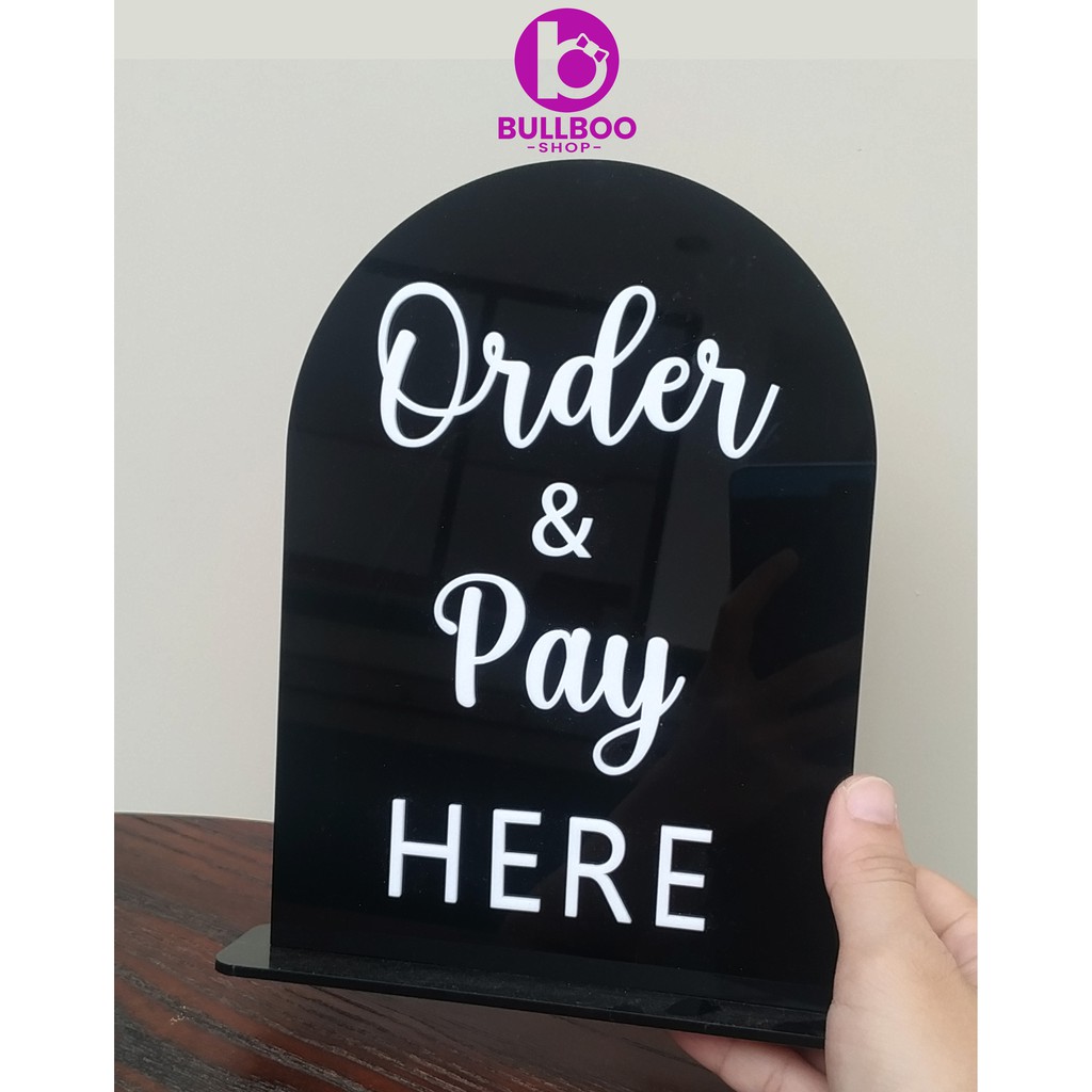 Embossed Acrylic Cafe Sign - Order & Pay Here - Table Top Cashier Table ...