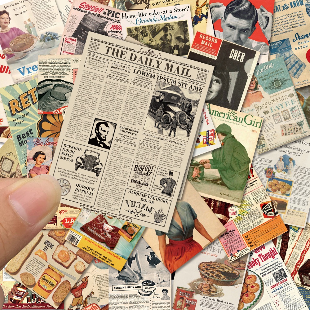 50PCS Vintage Newspaper Stickers - Waterproof Vinyl Decals for Laptop ...