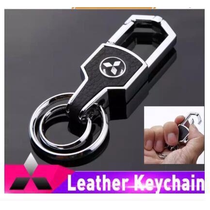 Mitsubishi High Quality Leather Keychain Brushed Car Logo Keychain Men ...
